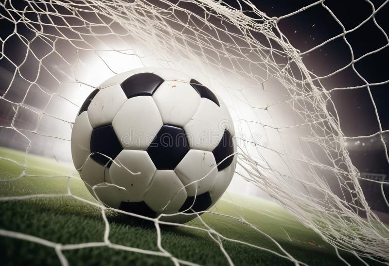 Soccer Ball Breaking the Goal Net Stock Illustration - Illustration of ...