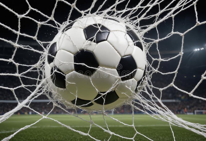 Soccer Ball Breaking the Goal Net Stock Illustration - Illustration of ...