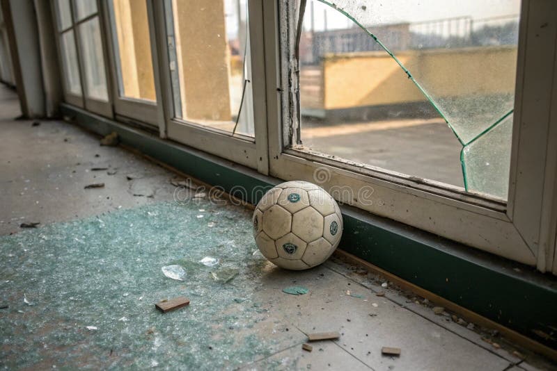 Soccer Ball and Broken Window - Generated by Ai Stock Illustration ...