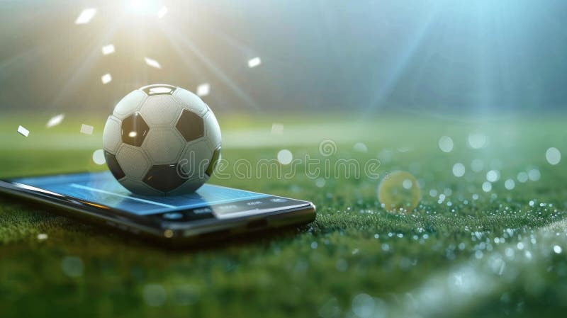 A Soccer Ball and a Cell Phone are on a Green Field Stock Image - Image ...