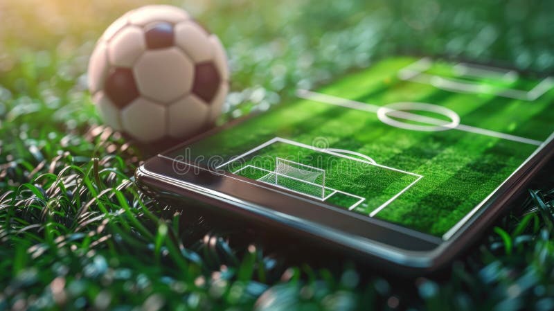 A Soccer Ball and a Cell Phone are on a Green Field Stock Image - Image ...