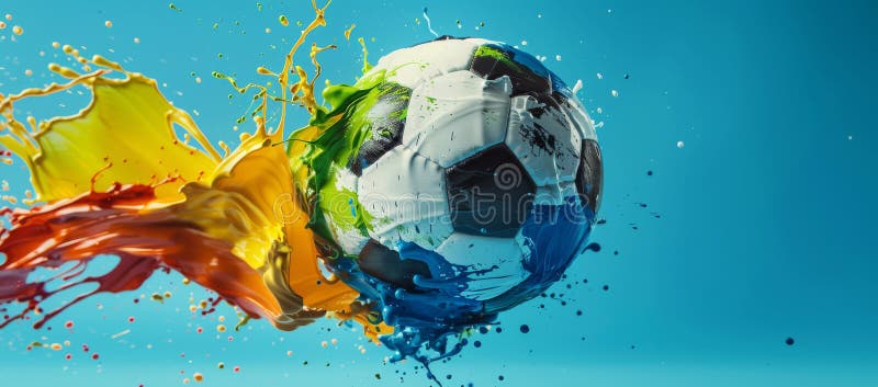 Soccer Ball with Color Splash Paint. Generative AI Stock Illustration ...