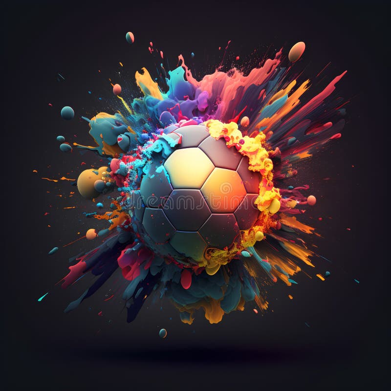 Soccer Ball with Colorful Splashes on Black Background. 3d Illustration ...