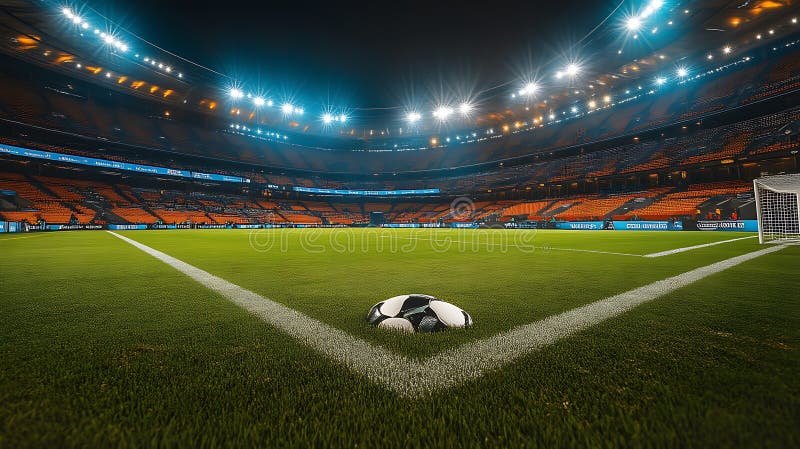 Soccer Field Illuminated Stadium Lights Night Goal Corner Lines Stock ...