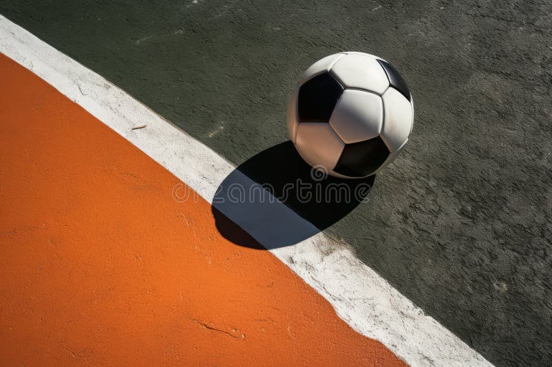 Soccer Ball on Court with Contrasting Orange Surface and White Line ...