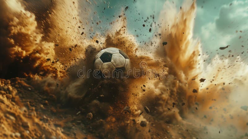 A Soccer Ball Creating a Dramatic Sandy Explosion As it Hits the Ground ...
