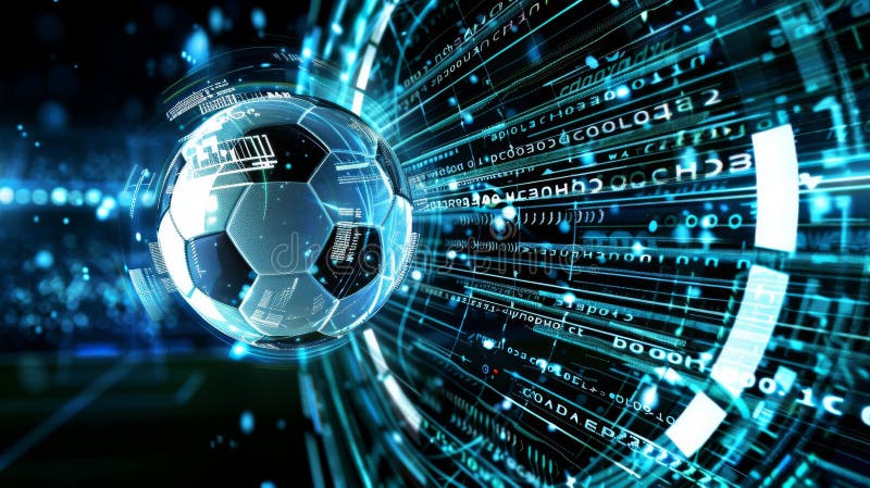 Soccer Ball Displaying Futuristic Data Analysis and Statistics in a ...