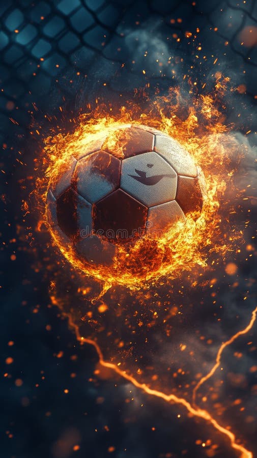 Soccer Ball Engulfed in Flames with Electrical Sparks in a Dramatic ...