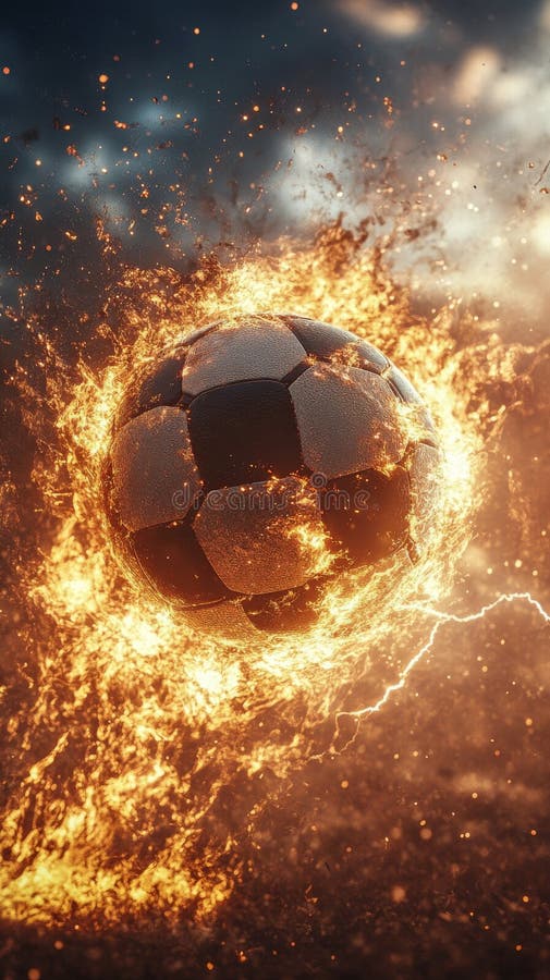 Soccer Ball Engulfed in Flames with Electrical Sparks in a Dramatic ...