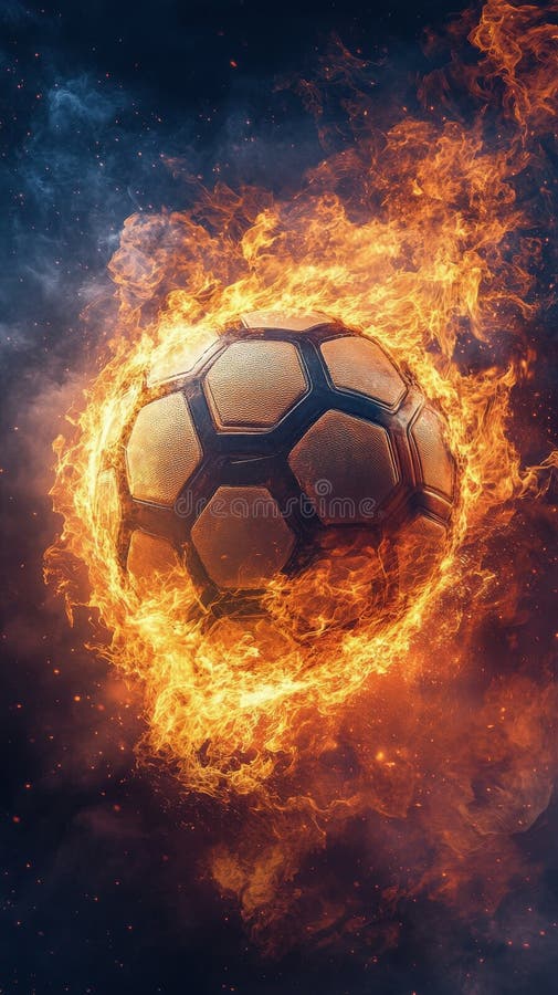 Soccer Ball Engulfed in Flames Showcasing Dynamic Motion and Energy ...