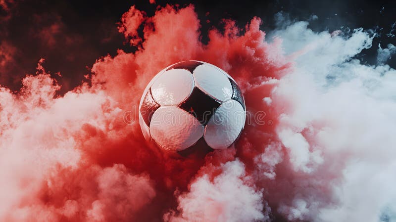 Soccer Ball Exploding in Red and White Smoke Stock Illustration ...