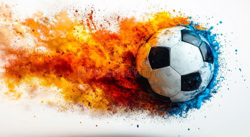 Soccer Ball Exploding with Colorful Dust Stock Image - Image of game ...