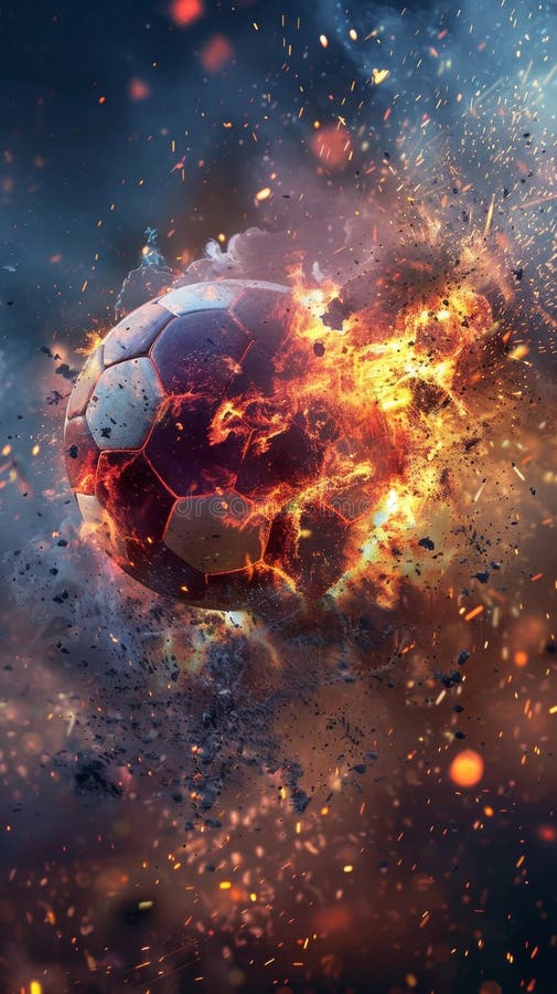 Soccer Ball Exploding into Fiery Shards of Destruction Stock Photo ...