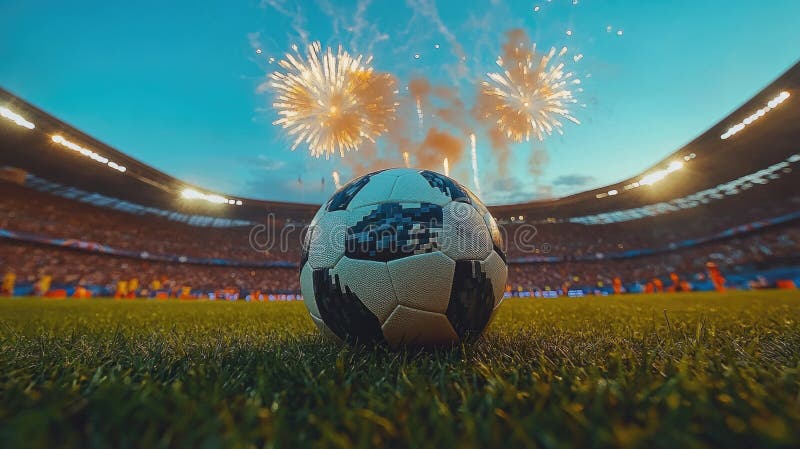 Soccer Ball Field Fireworks Stadium Evening Match Celebration Stock ...