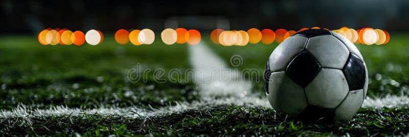 Soccer Ball on Field at Night, Vibrant Stadium Lights Creating Dramatic ...