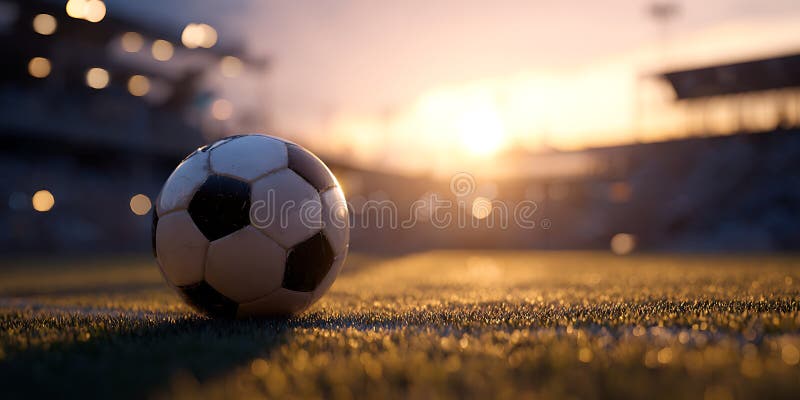 Soccer Ball on Field Sunset Stadium Background Stock Illustration ...