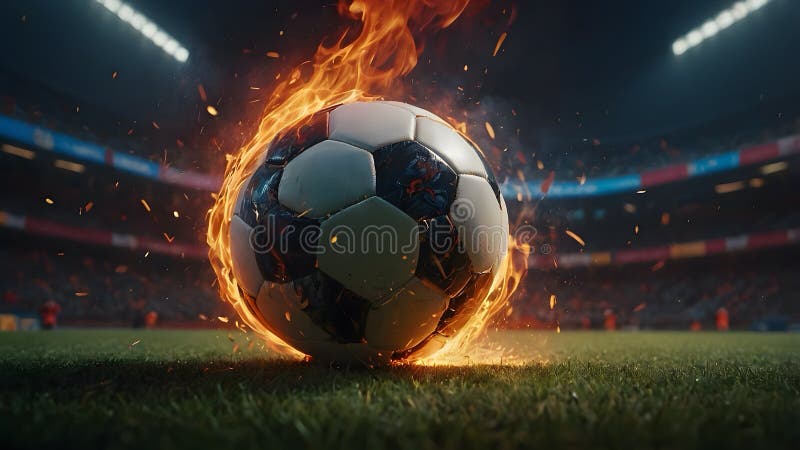 A Soccer Ball on Fire with a Blurred Background Stock Illustration ...
