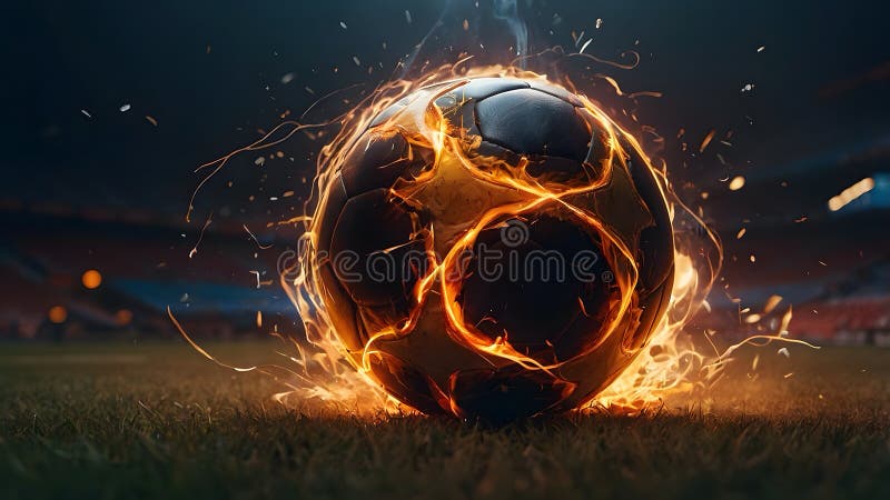 A Soccer Ball on Fire with a Blurred Background Stock Illustration ...