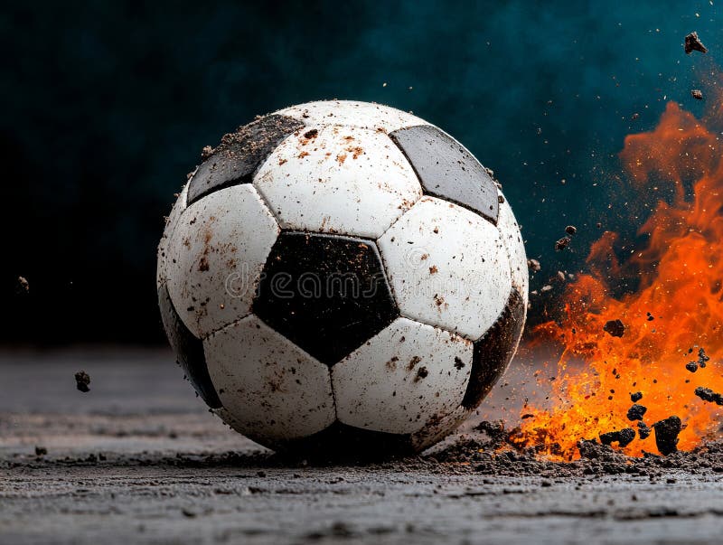 A Soccer Ball on Fire on a Concrete Surface Stock Photo - Image of dark ...