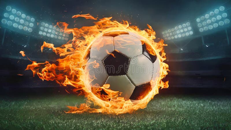 A Soccer Ball in Fire in an Empty Field Stock Illustration ...