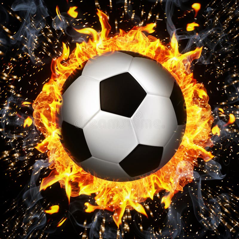 Soccer ball in fire flames stock illustration. Illustration of motion ...