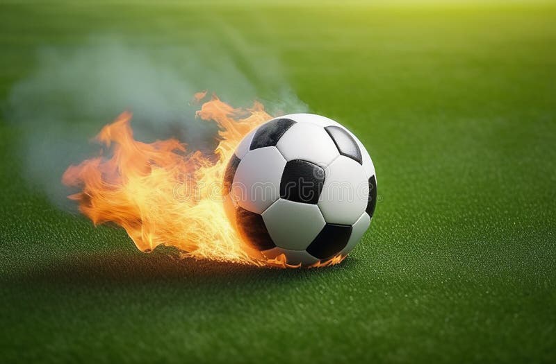Soccer Ball on Fire on a Green Field Stock Illustration - Illustration ...