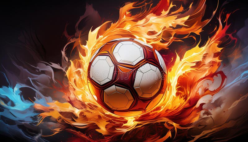 A Soccer Ball is on Fire and Surrounded by Flames Stock Illustration ...