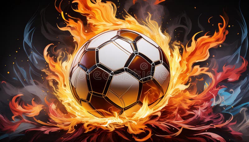 A Soccer Ball is on Fire and Surrounded by Flames Stock Illustration ...
