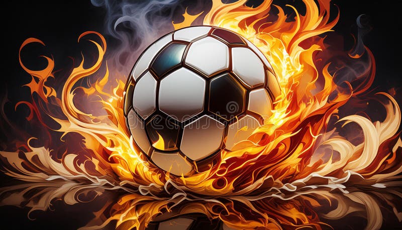 A Soccer Ball is on Fire and Surrounded by Flames Stock Illustration ...