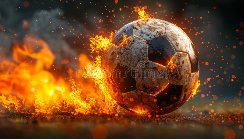 A Soccer Ball is on Fire and Surrounded by Flames. Concept of Danger ...
