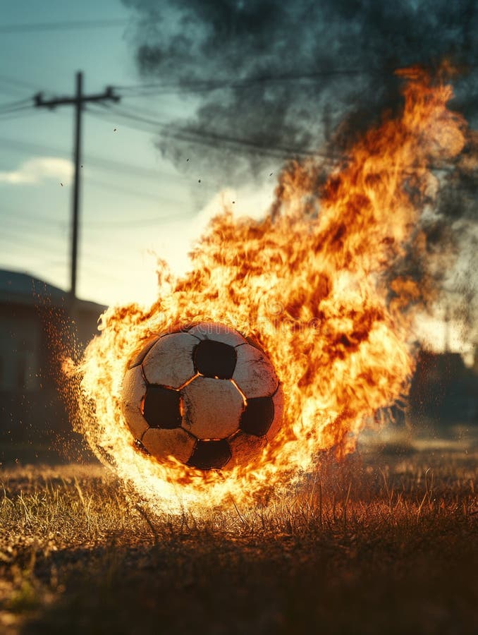 A Soccer Ball is on Fire and is Surrounded by Flames Stock Photo ...