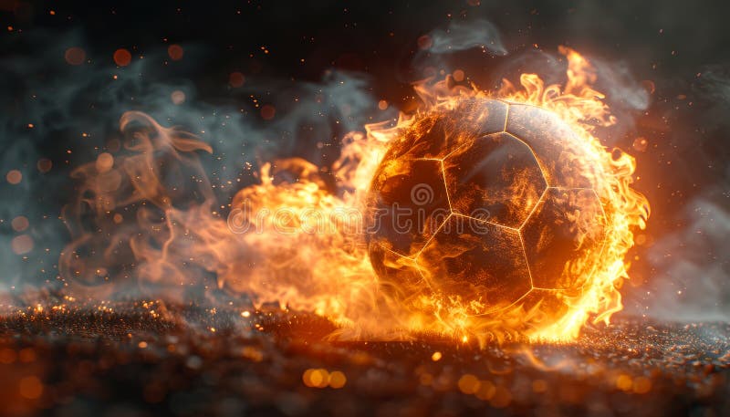 A Soccer Ball is on Fire and Surrounded by Smoke. Concept of Danger and ...