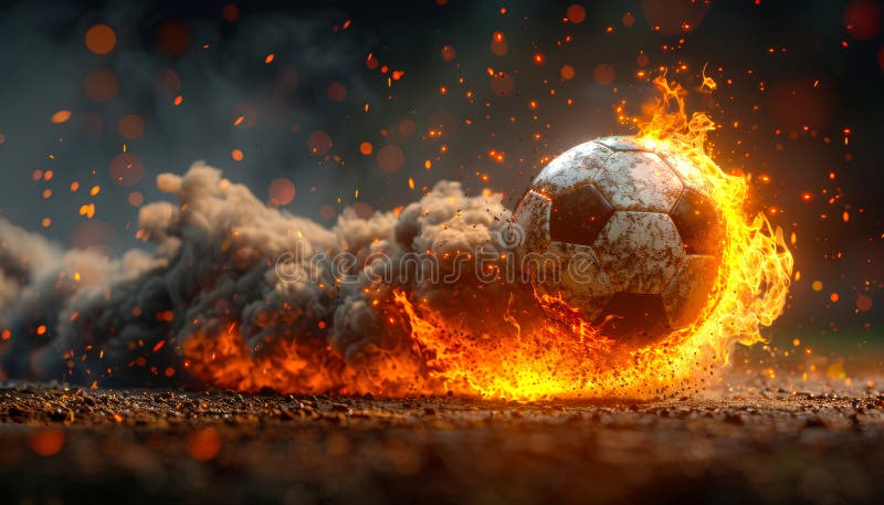 A Soccer Ball is on Fire and Surrounded by Smoke. Concept of Danger and ...