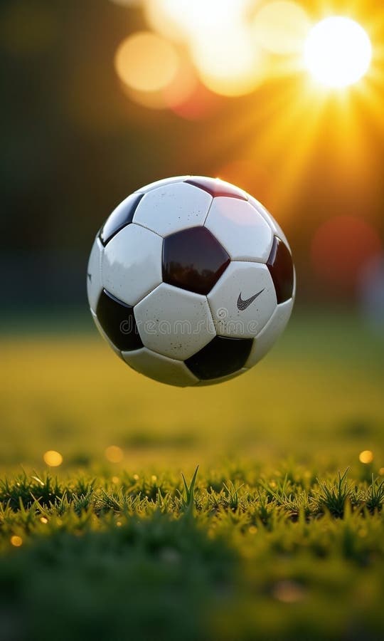 Soccer Ball Floating Dramatic Lighting Golden Hour Lens Stock ...