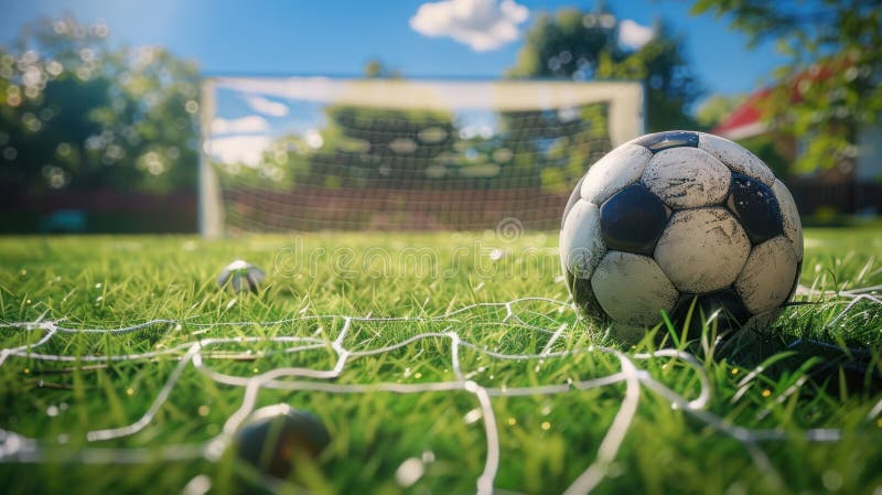 The Soccer Ball in Goal.AI Generated Image Stock Photo - Image of ...