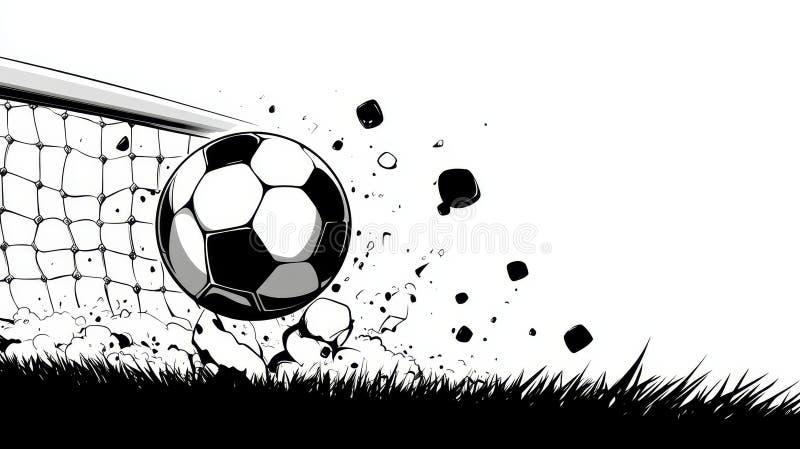 Soccer Ball Goal Explosion Dramatic Black and White Image of a Soccer ...