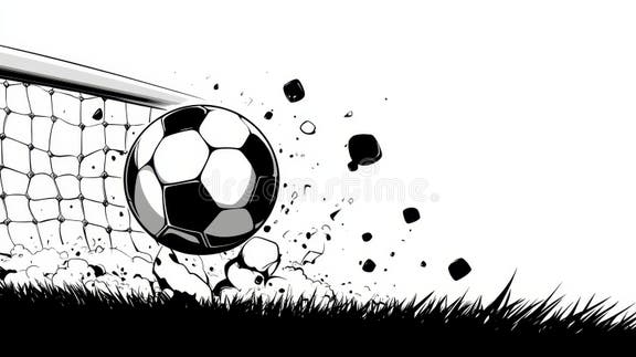 Soccer Ball Goal Explosion Dramatic Black and White Image of a Soccer ...