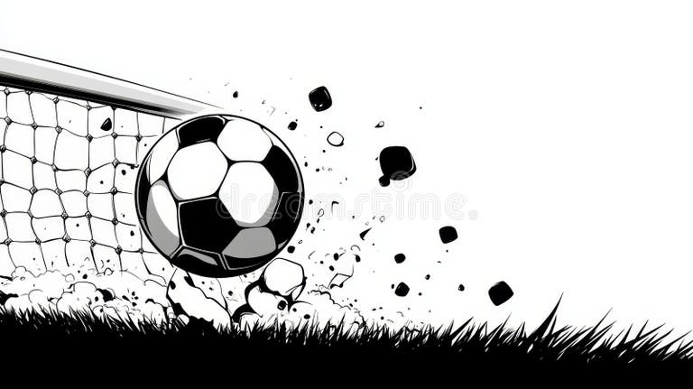Soccer Ball Goal Explosion Dramatic Black and White Image of a Soccer ...