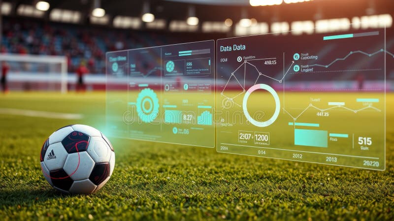 Soccer Ball on a Green Field with a Data Overlay Stock Illustration ...