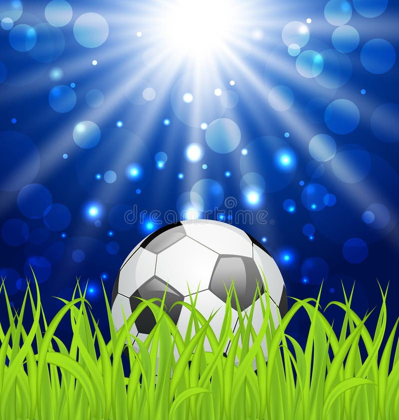 Soccer Ball on Green Grass with Shine Effect Stock Vector ...