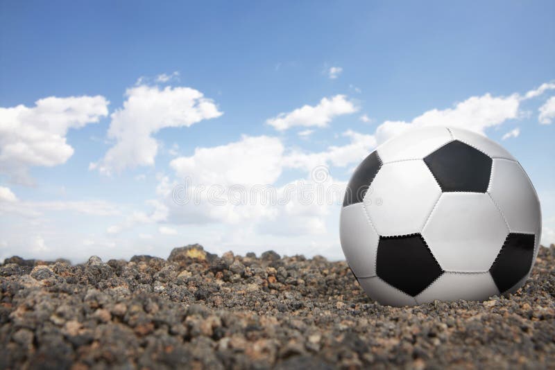 Soccer ball on the ground stock photo. Image of front - 184952026