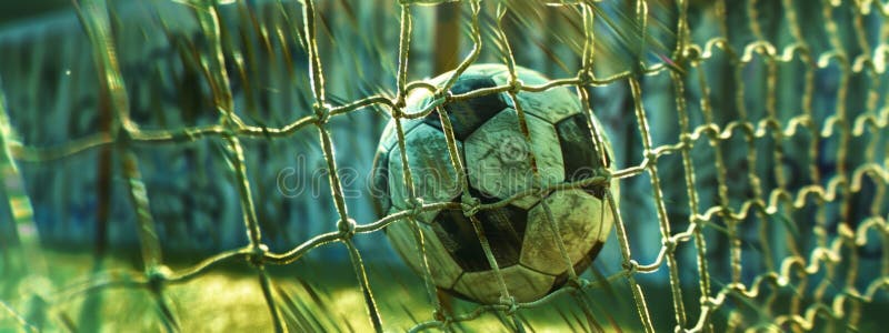 Soccer Ball Hitting the Back of the Net during a Soccer Game Stock ...