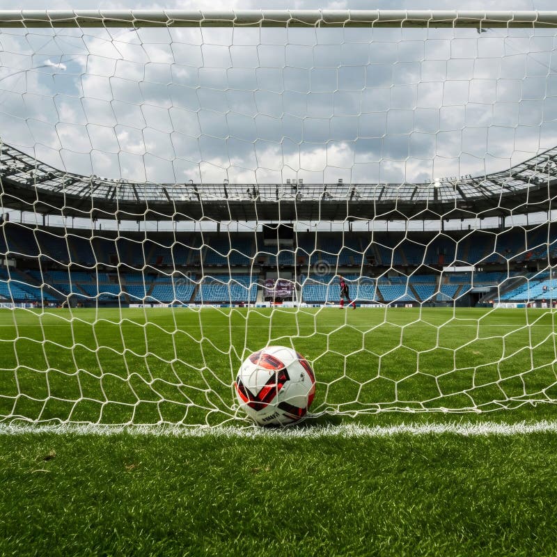Soccer Ball Hitting the Net during a Match in a Big Stadium Stock ...