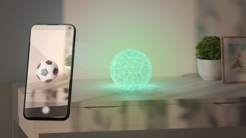 Soccer Ball Hologram Stand on Table Phone Display Augmented Reality ...