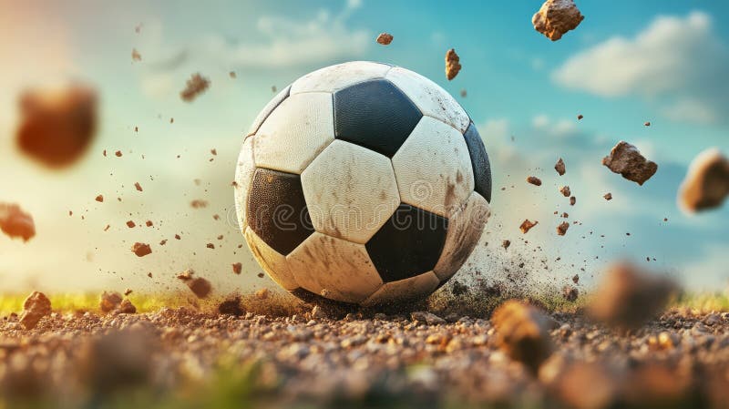 Soccer Ball Kicked Up Dirt on Field Stock Illustration - Illustration ...