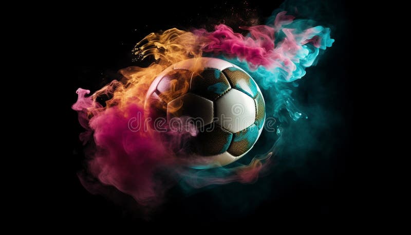 Soccer Ball Kicking through a Fiery Wave of Glowing Paint Generated by ...