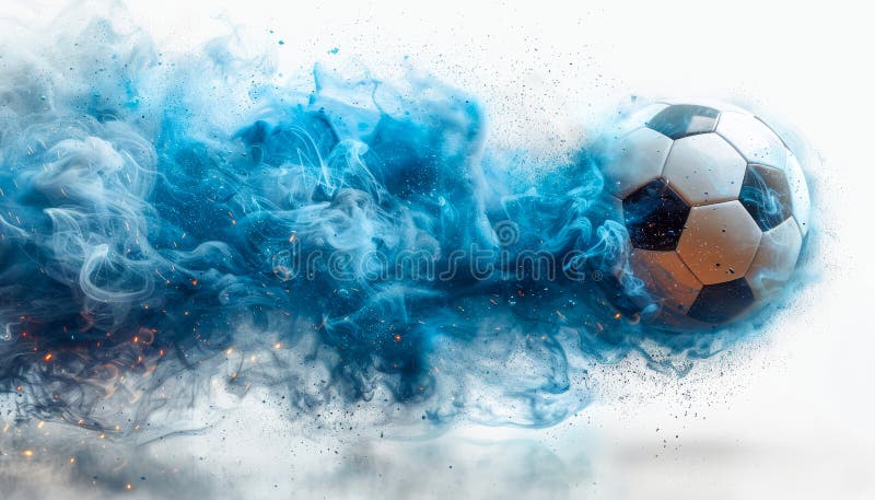 Soccer Ball Launching through Colorful Smoke Effect. a Soccer Ball ...