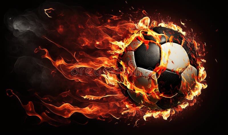 A Soccer Ball in the Middle of a Fire Filled Field Stock Illustration ...
