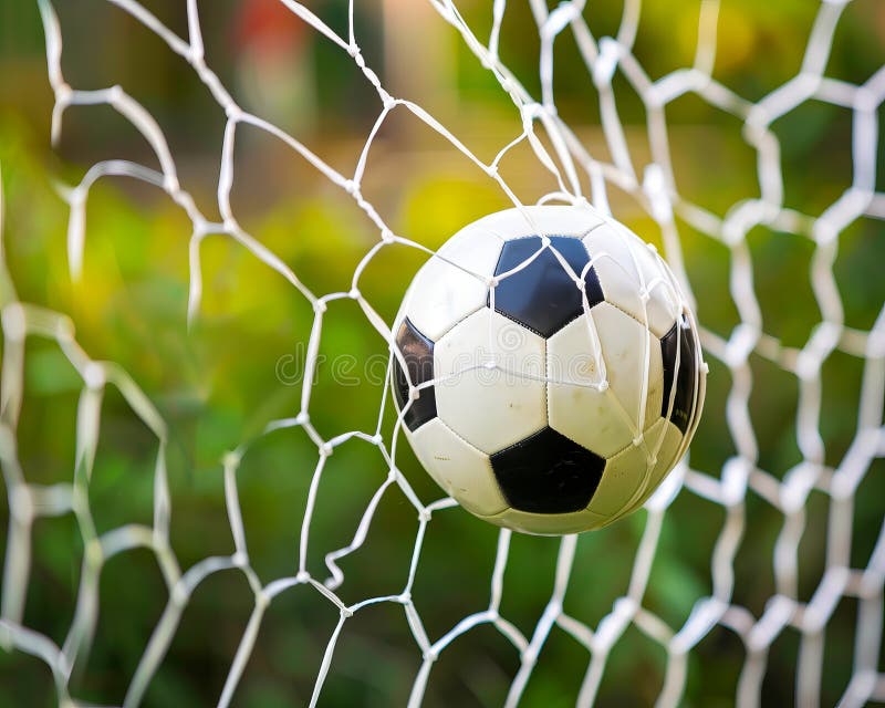 A Soccer Ball is in the Net of a Goal Stock Photo - Image of equipment ...