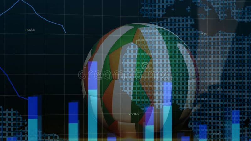 Soccer Ball Over Digital Financial Graphs and Data Visualization ...